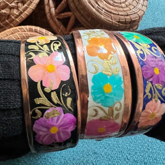 Jewelry | 3 Hand Painted Copper Mexican Bracelets | Poshmark
